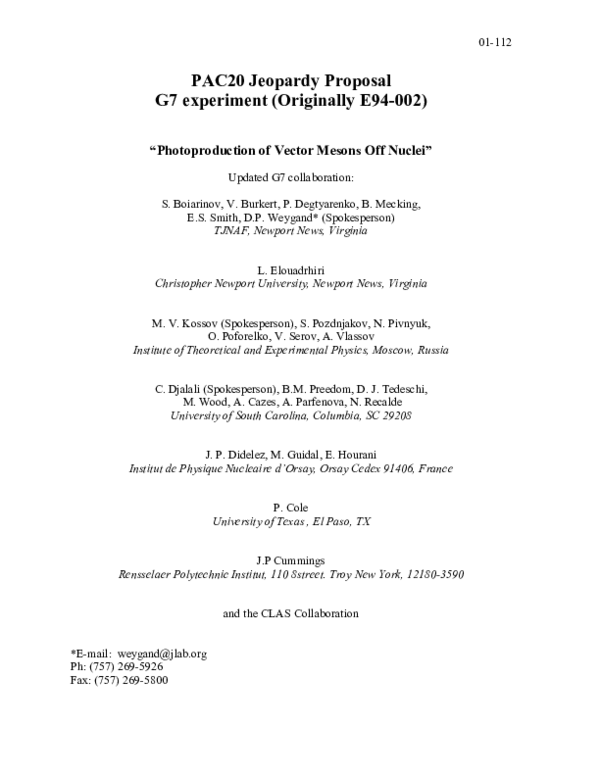 (PDF) PAC20 Jeopardy Proposal G7 experiment (Originally E94-002) | DENNIS WEYGAND - Academia.edu