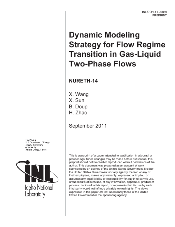 (PDF) Dynamic Modeling Strategy for Flow Regime Transition in Gas-liquid Two-phase Flows