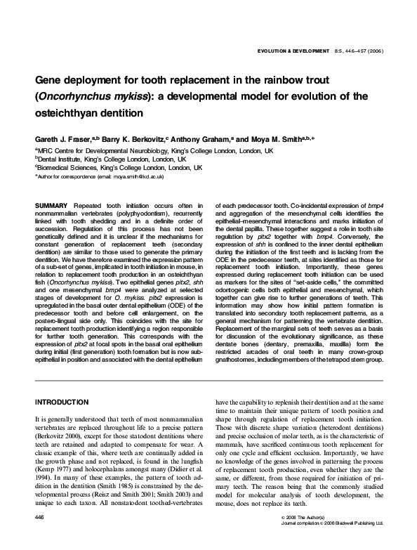 (PDF) Gene deployment for tooth replacement in the rainbow trout ...