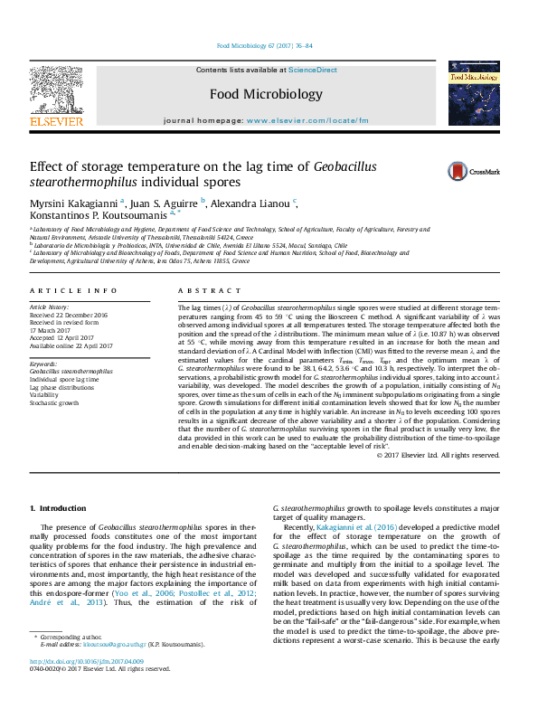 (PDF) Effect of storage temperature on the lag time of Geobacillus ...
