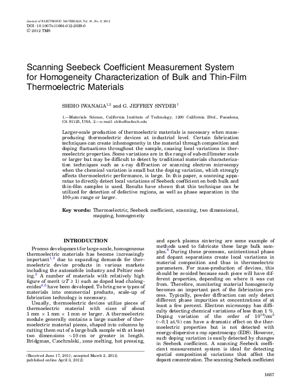 (PDF) Scanning Seebeck Coefficient Measurement System for Homogeneity Characterization of Bulk ...