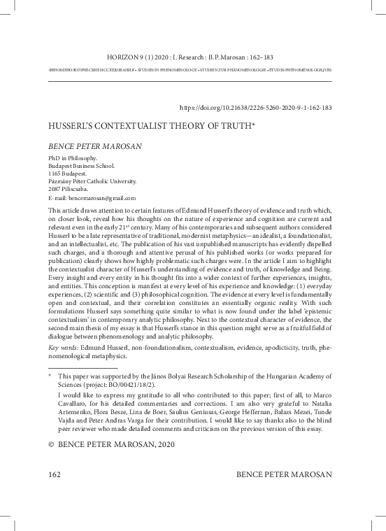 (PDF) Husserl’s Contextualist Theory of Truth