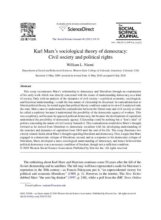 (PDF) Karl Marx's sociological theory of democracy: Civil society and ...