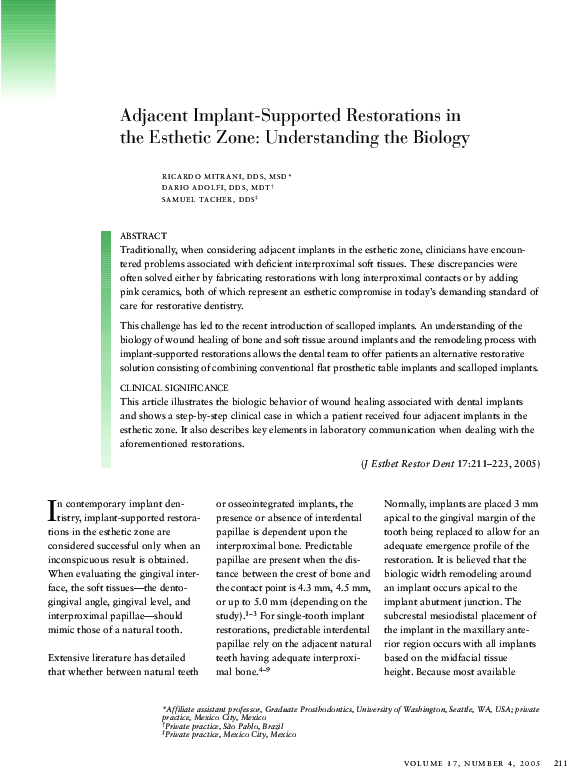 (PDF) Adjacent Implant-Supported Restorations in the Esthetic Zone ...