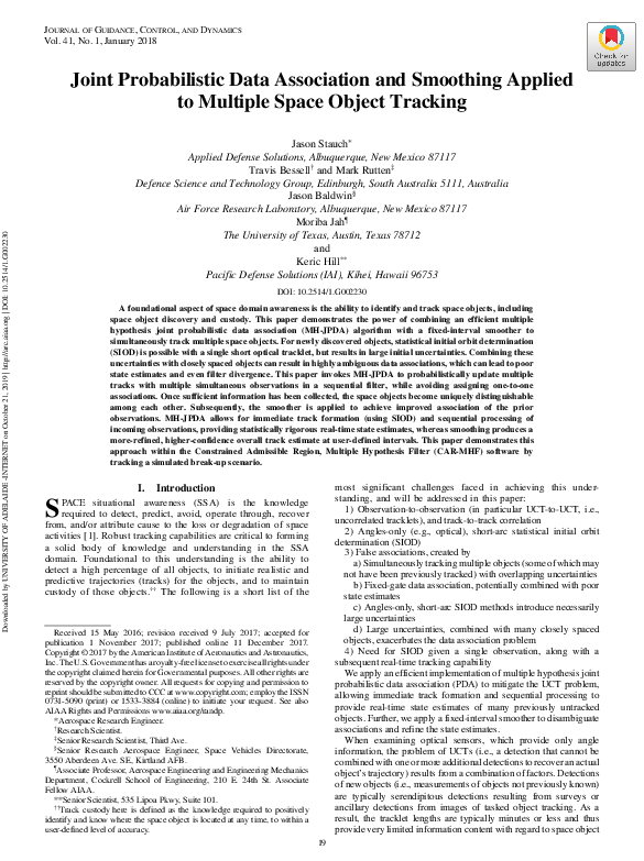 (PDF) Joint Probabilistic Data Association and Smoothing Applied to Multiple Space Object Tracking