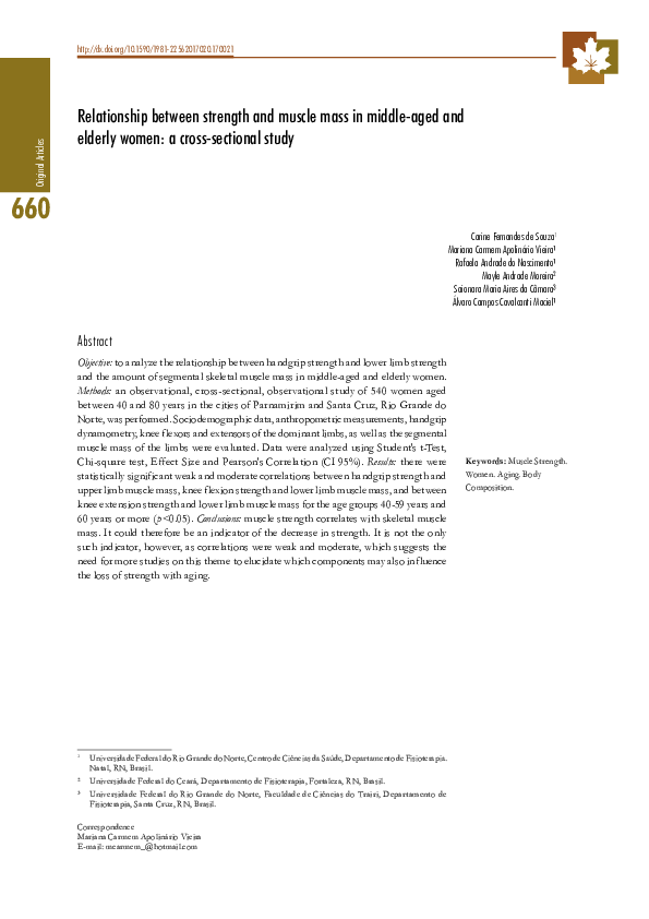 (PDF) Relationship between strength and muscle mass in middle-aged and ...