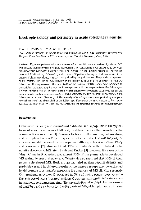 (PDF) Electrophysiology and perimetry in acute retrobulbar neuritis