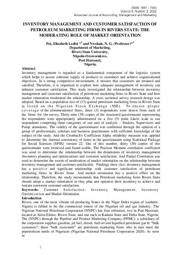 (PDF) INVENTORY MANAGEMENT AND CUSTOMER SATISFACTION OF PETROLEUM ...
