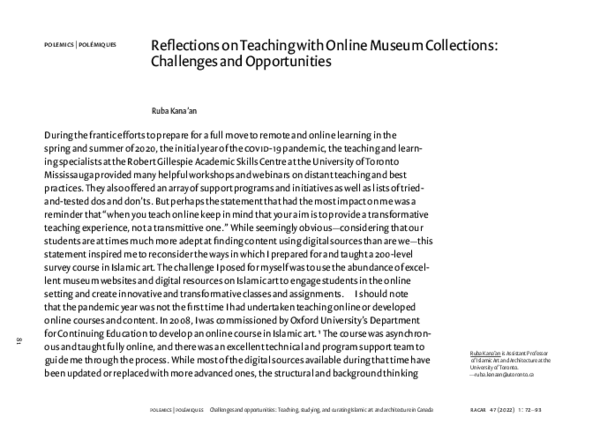 (PDF) Reflections on Teaching with Online Museum Collections ...