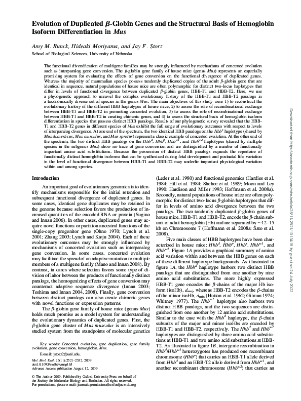 (PDF) Evolution of Duplicated -Globin Genes and the Structural Basis of ...