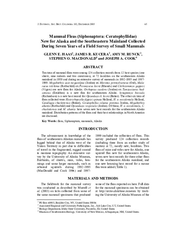 (PDF) Mammal fleas (Siphonaptera: Ceratophyllidae) new for Alaska and ...