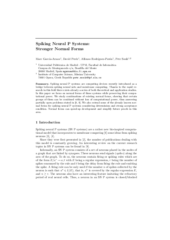 (PDF) Spiking Neural P Systems: Stronger Normal Forms