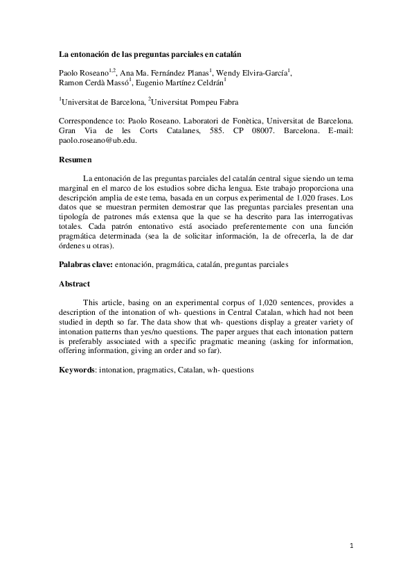 (PDF) La entonación de las preguntas parciales en catalán