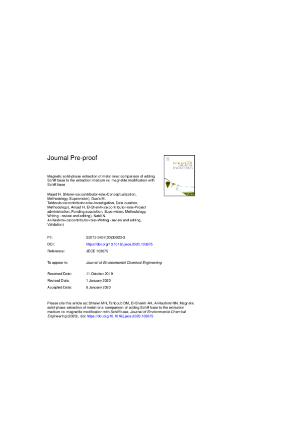 Pdf Magnetic Solid Phase Extraction Of Metal Ions Comparison Of Adding Schiff Base To The