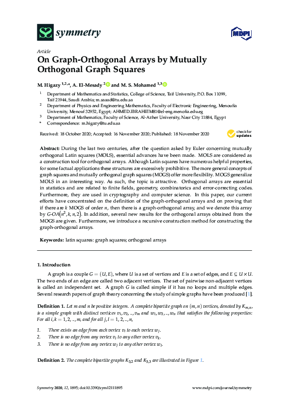 Pdf On Graph Orthogonal Arrays By Mutually Orthogonal Graph Squares