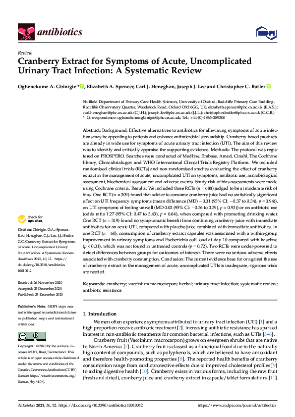 (PDF) Cranberry Extract for Symptoms of Acute, Uncomplicated Urinary ...