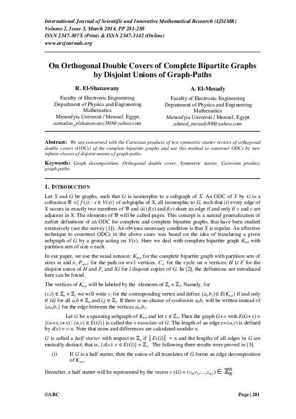 (PDF) On Orthogonal Double Covers of Complete Bipartite Graphs by an Infinite Certain Graph-Path ...
