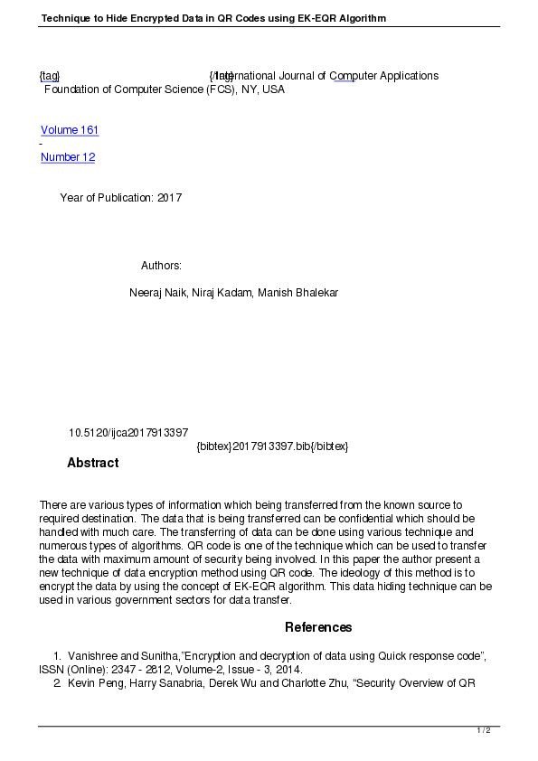 Pdf Technique To Hide Encrypted Data In Qr Codes Using Ek Eqr Algorithm