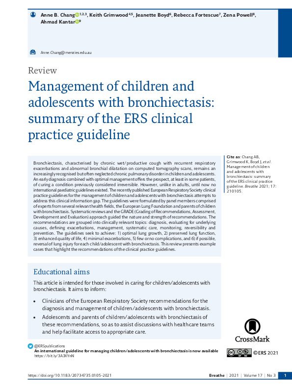 (PDF) Management of children and adolescents with bronchiectasis ...