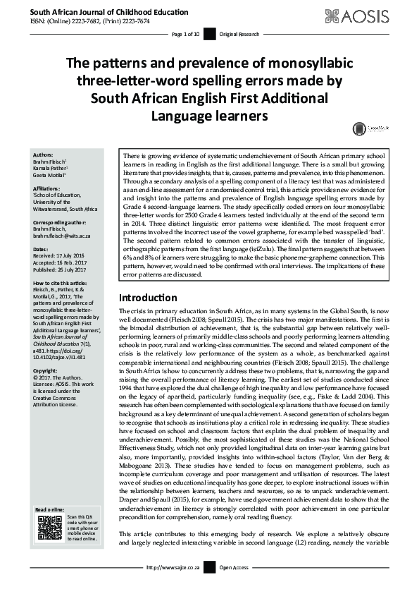 (PDF) The patterns and prevalence of monosyllabic three-letter-word ...