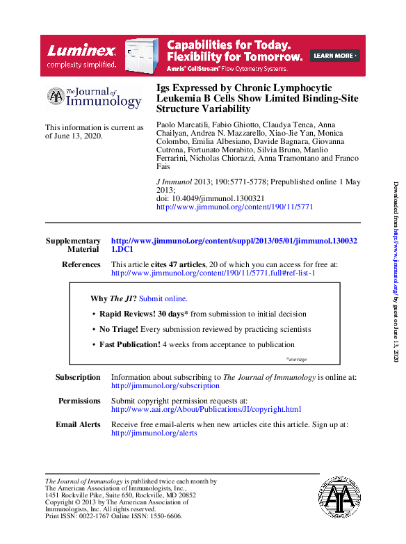 (PDF) Igs Expressed by Chronic Lymphocytic Leukemia B Cells Show ...