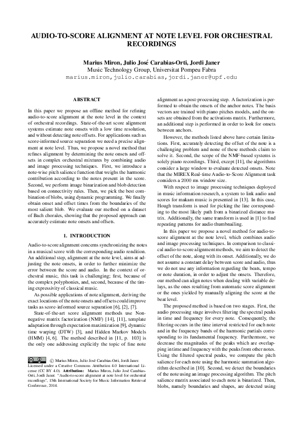 (PDF) Audio-To-Score Alignment At The Note Level For Orchestral Recordings