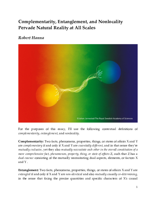 (PDF) Complementarity, Entanglement, and Nonlocality Pervade Natural ...