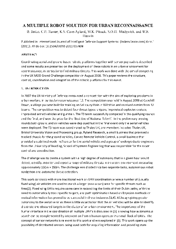 (PDF) A multiple robot solution for urban reconnaissance