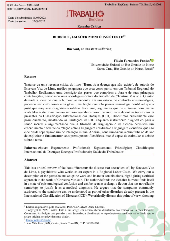 (PDF) Burnout, um sofrimento insistente