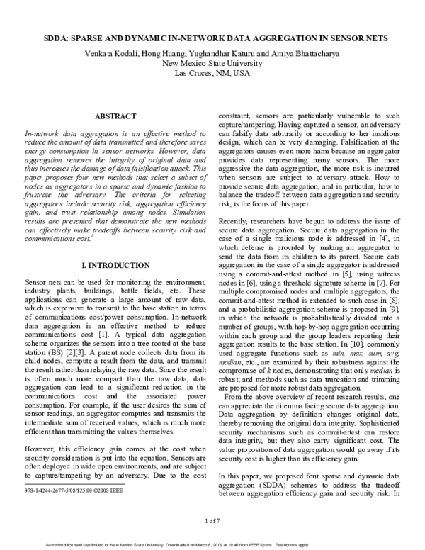(PDF) SDDA: Sparse and dynamic in-network data aggregation in sensor nets