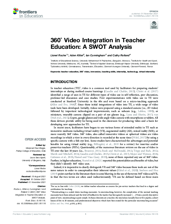 (PDF) 360° Video Integration in Teacher Education: A SWOT Analysis