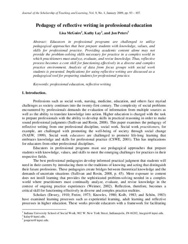 (PDF) Pedagogy of Reflective Writing in Professional Education