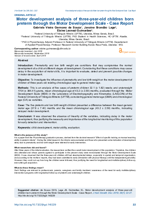 (PDF) Motor development analysis of three-year-old children born ...