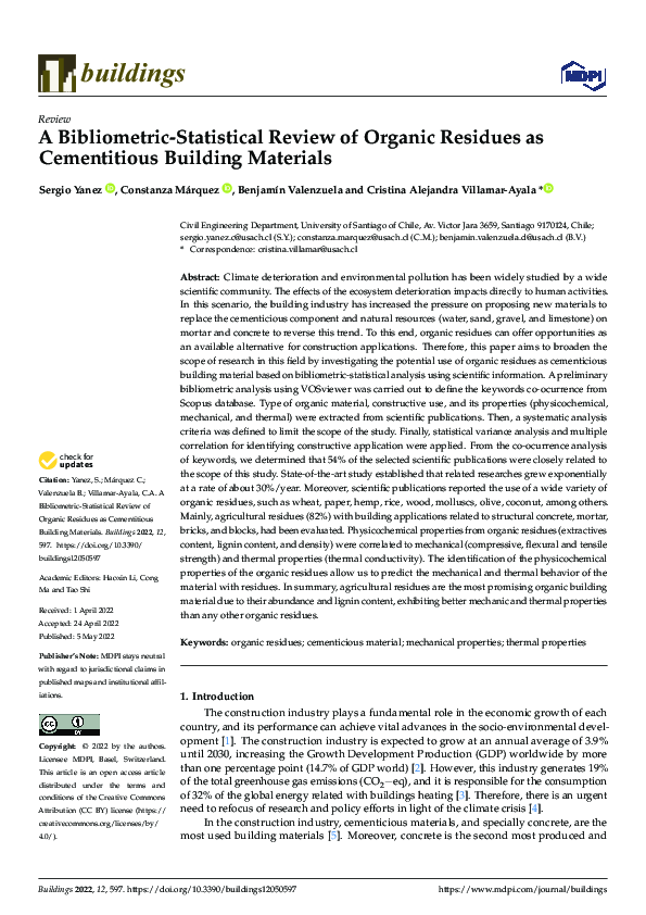 (PDF) A Bibliometric-Statistical Review of Organic Residues as Cementitious Building Materials