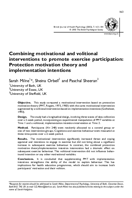 (PDF) Combining motivational and volitional interventions to promote exercise participation ...
