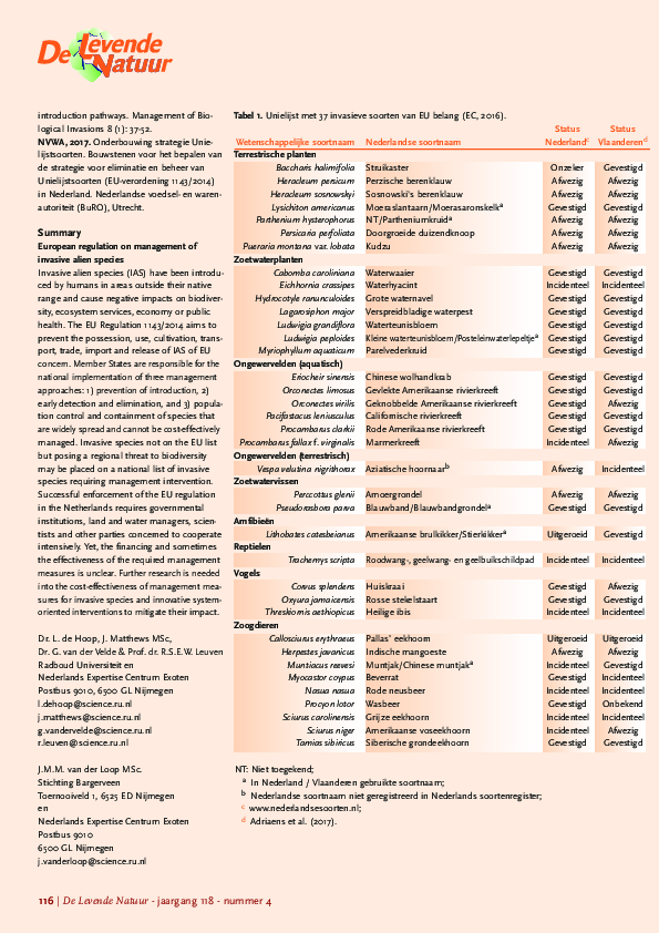 (PDF) De aanpak van invasieve uitheemse soorten in Vlaanderen