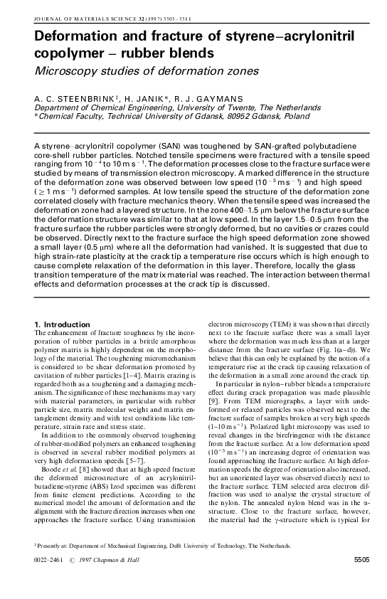 (PDF) Deformation and fracture of styrene-acrylonitril copolymer ...