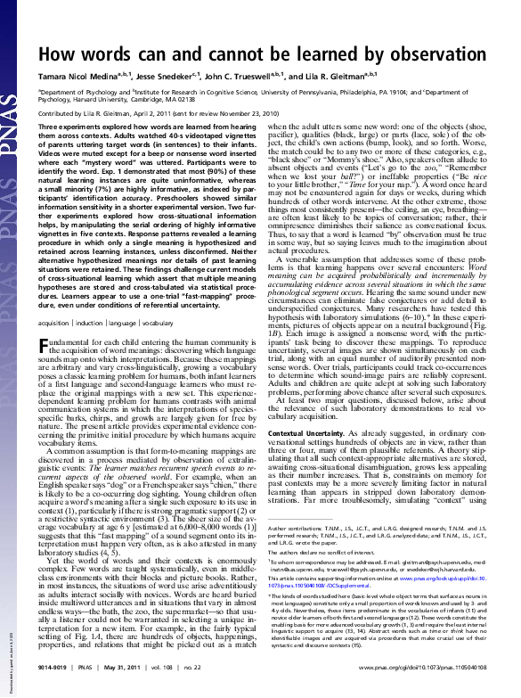 (PDF) How words can and cannot be learned by observation