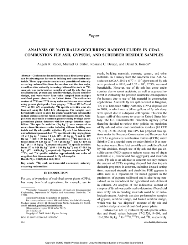 (PDF) Analysis of Naturally-occurring Radionuclides in Coal Combustion ...