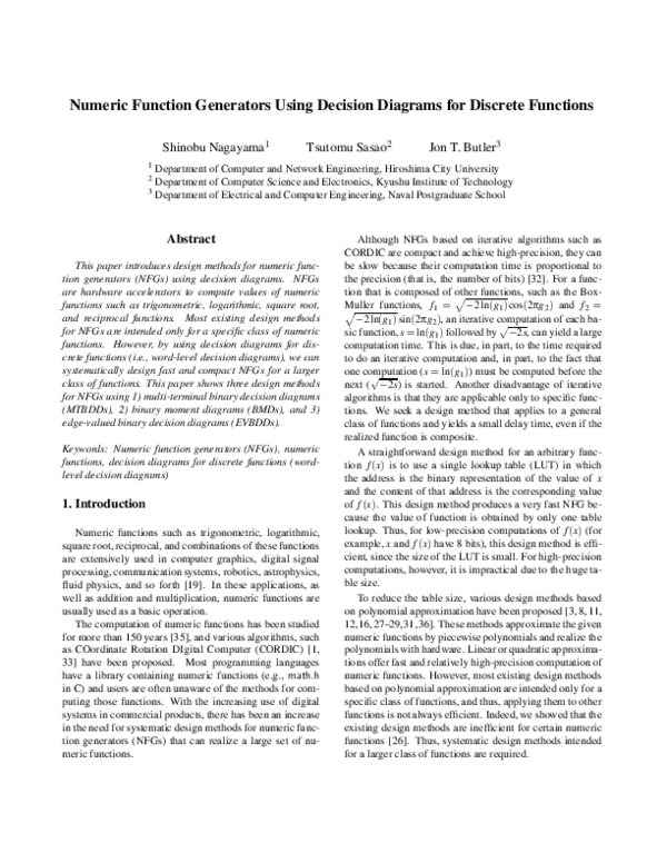 (PDF) Numeric Function Generators Using Decision Diagrams for Discrete ...