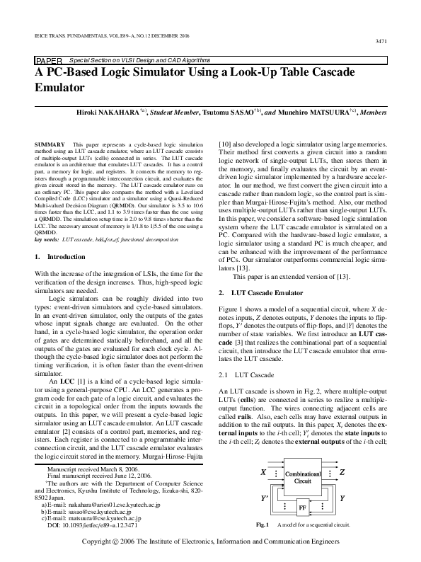 (PDF) A PC-Based Logic Simulator Using a Look-Up Table Cascade Emulator