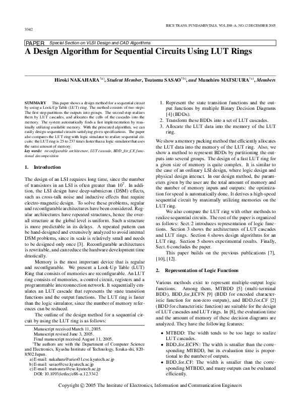 Pdf A Design Algorithm For Sequential Circuits Using Lut Rings