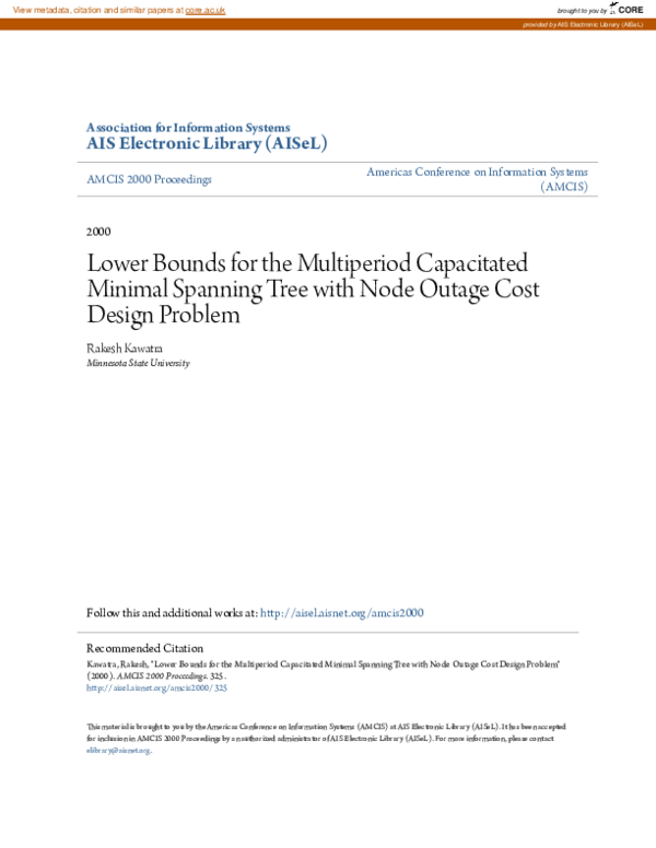 Pdf Lower Bounds For The Multiperiod Capacitated Minimal Spanning Tree With Node Outage Cost 