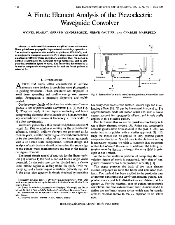 (PDF) A Finite Element Analysis of the Piezoelectric Waveguide Convolver