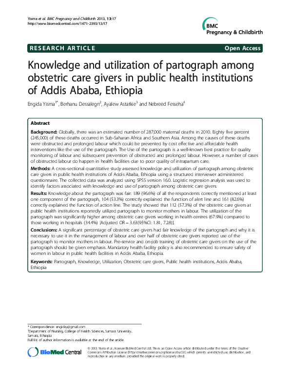 (PDF) Knowledge and utilization of partograph among obstetric care ...