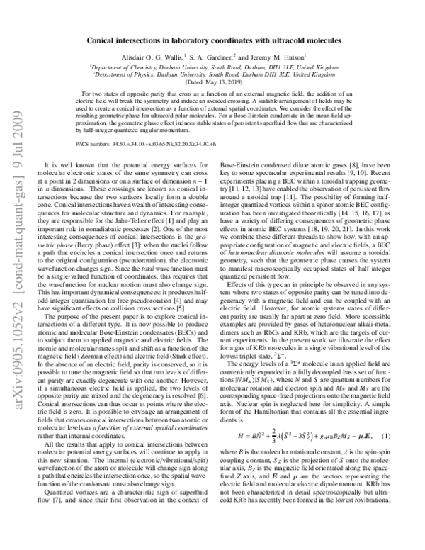 (PDF) Conical Intersections in Laboratory Coordinates with Ultracold ...