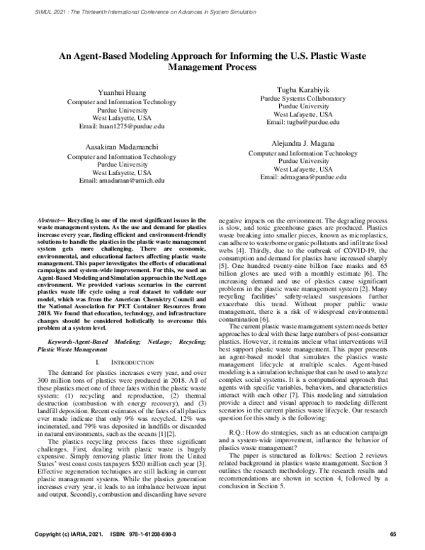 (PDF) An Agent-Based Modeling Approach for Informing the U.S. Plastic Waste Management Process