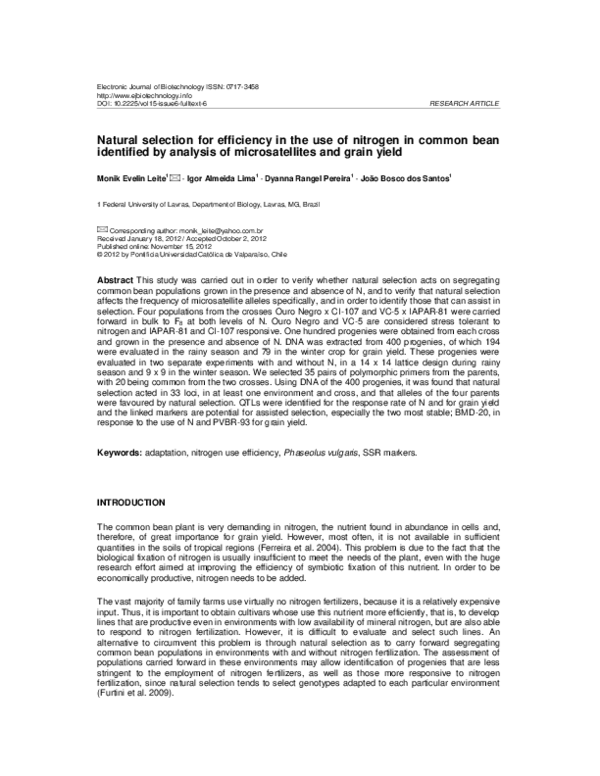 (PDF) Natural selection for efficiency in the use of nitrogen in common ...