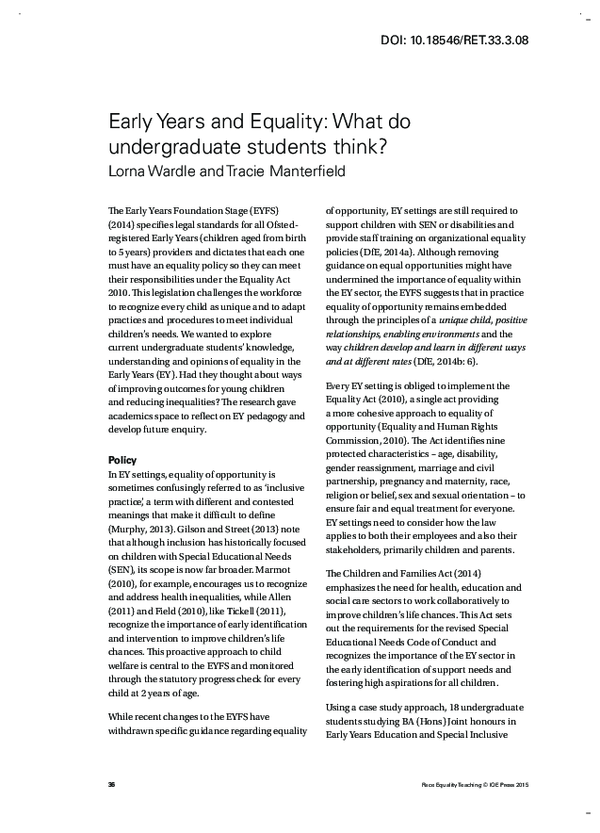 (PDF) Early Years and Equality: What do undergraduate students think?