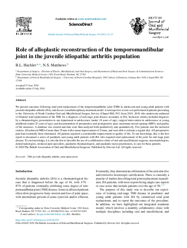 (PDF) Role of alloplastic reconstruction of the temporomandibular joint ...